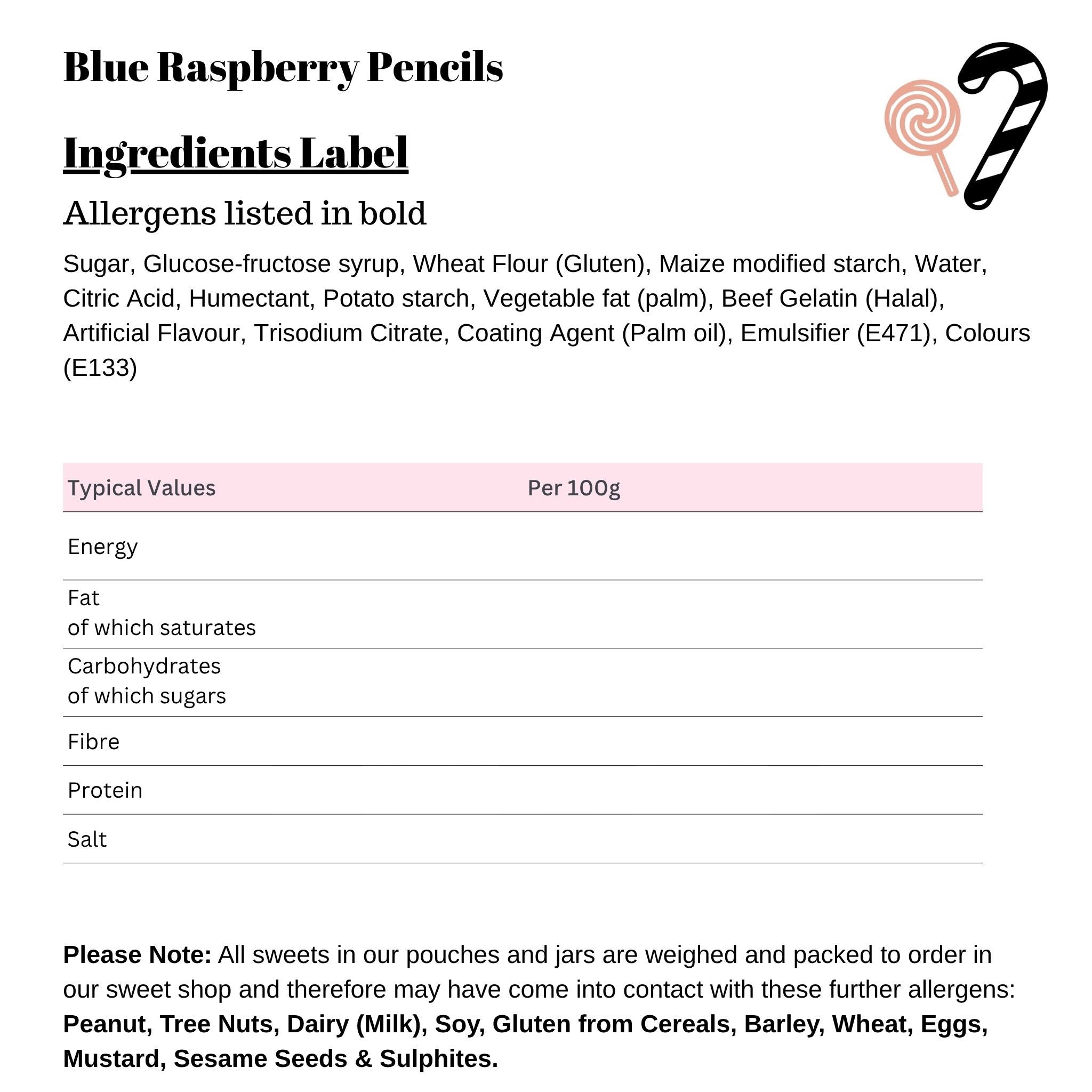 Blue Raspberry Pencils – Giant Bradley's Online Sweet Shop