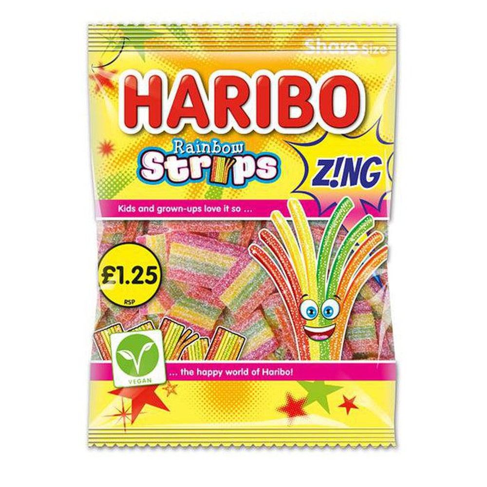 Haribo Rainbow Strips Z!NG 130g – Giant Bradley's Online Sweet Shop